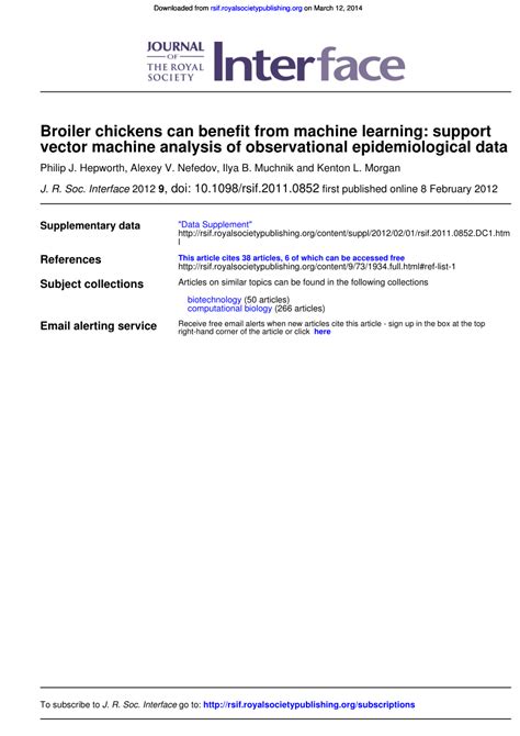 Pdf Broiler Chickens Can Benefit From Machine Learning Support Vector Machine Analysis Of