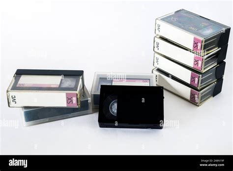 A pile of VHS-C format video tapes, the compact form of the VHS ...