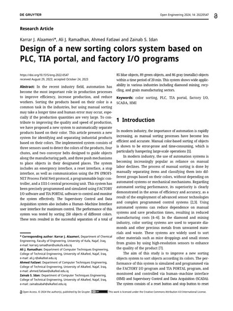Pdf Design Of A New Sorting Colors System Based On Plc Tia Portal