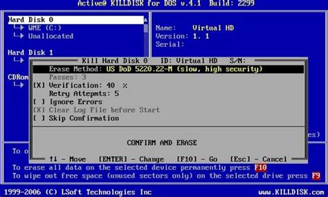 Active KillDisk Erase Hard Disk DOS Interactive Mode