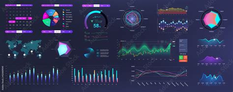 Modern Neon UI UX And KIT Elements Interface With Charts Graphics And Infographics Network