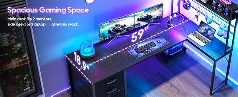Aodk L Shaped Gaming Desk With 4 Drawers 59 Reversible