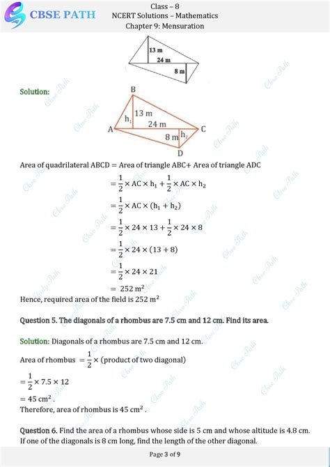 NCERT Solutions For Class Maths Exercise Mensuration CBSE Path