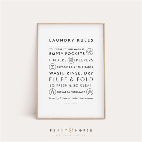 Laundry Rules Printable Art Digital Download Laundry Wall Etsy