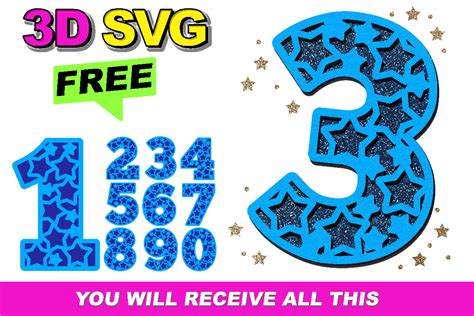 Stars Numbers 3d Svg · Creative Fabrica