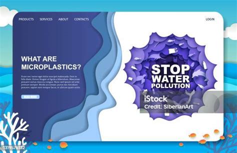 수질 오염 방문 페이지 디자인 웹 사이트 배너 벡터 템플릿을 중지합니다 미세 플라스틱이 해양 생물에 미치는 해로운 영향 바다에 대한 스톡 벡터 아트 및 기타 이미지 Istock