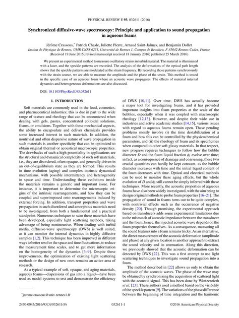 Pdf Synchronized Diffusive Wave Spectroscopy Principle And … · 2018 4 14 · Physical Review