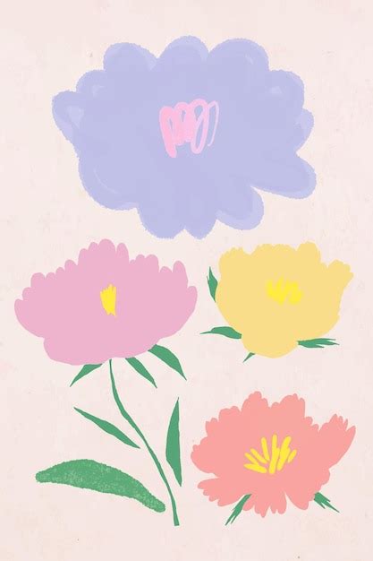 귀여운 파스텔 컬러 꽃 벡터 식물 그림 무료 벡터