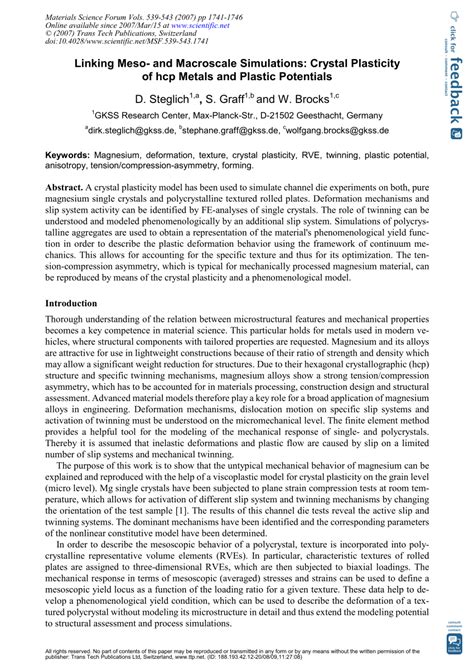Pdf Linking Meso And Macroscale Simulations Crystal Plasticity Of Hcp Metals And Plastic