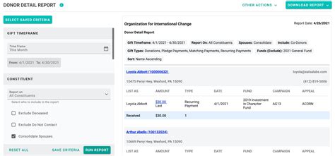 Donor Detail Report Salsa Knowledgebase