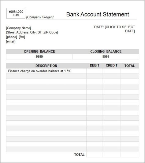 Excel Bank Statement Template
