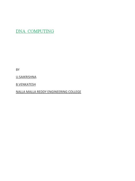 Dna Computing A Review Of Dna Based Computing And Its Potential To