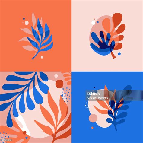 오버프린의 효과와 함께 빨간색과 파란색 색상의 텍스트를위한 복사 공간이있는 추상 꽃 배경의 벡터 세트입니다 포스터 포장 커버