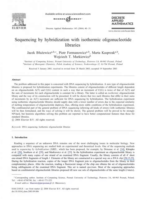 Pdf Sequencing By Hybridization With Isothermic Oligonucleotide Libraries Dokumen Tips