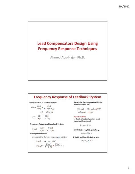 Pdf Lead Compensators Design Using Frequency Ahmed