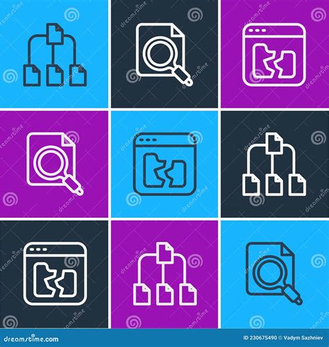 Set Line Folder Tree Broken File And Search Concept With Folder Icon Vector Stock Vector