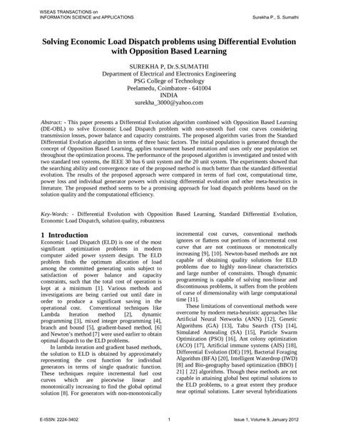 Pdf Solving Economic Load Dispatch Problems Using Differential