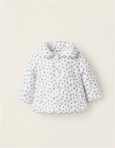 Floral Padded Jacket With Removable Hood For Newborn Girls White Zippy