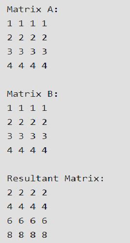 Accept Two N X M Matrices Write A Java Program To Find Addition Of These Matrices