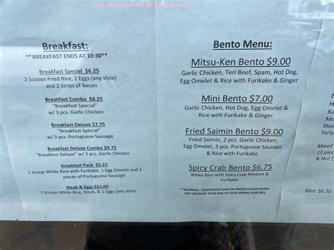 Menu At Mitsu Ken Fast Food Honolulu N King St