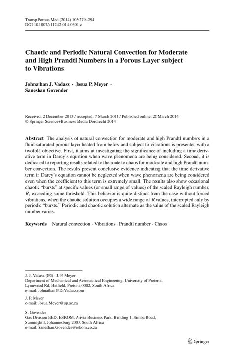 Pdf Chaotic And Periodic Natural Convection For Moderate And High Prandtl Numbers In A Porous