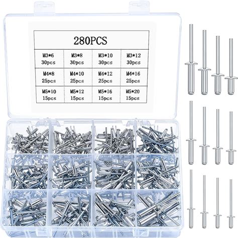 280 Stück Aluminium Blindnieten Set M3 M4 M5 Popnieten Sortiment Set