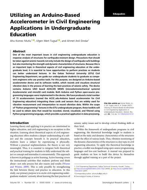 Pdf Utilizing An Arduino‐based Accelerometer In Civil Engineering
