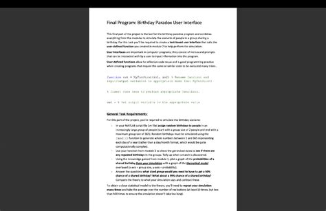 Solved Final Program Birthday Paradox User Interface This