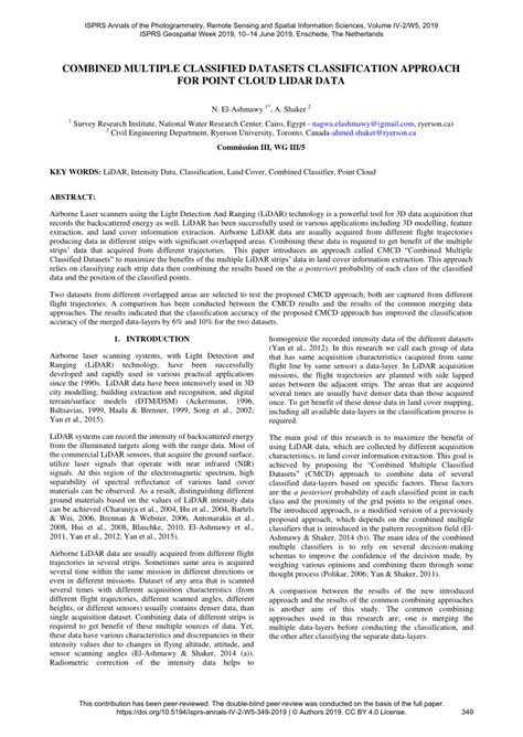 PDF COMBINED MULTIPLE CLASSIFIED DATASETS CLASSIFICATION APPROACH FOR POINT CLOUD LIDAR DATA