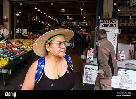 Seattle Usa 31 May 2023 Visitors At The Famous Pike Place Market