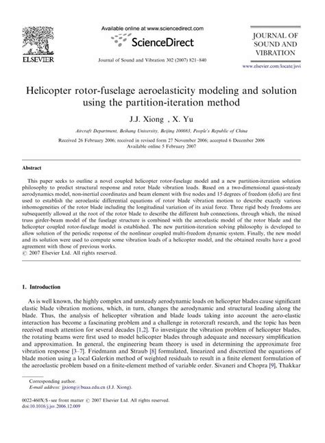 Pdf Helicopter Rotor Fuselage Aeroelasticity Modeling And Solution Using The Partition