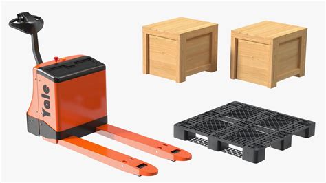 yale electric pallet truck with wooden crates rigged for maya 3d model