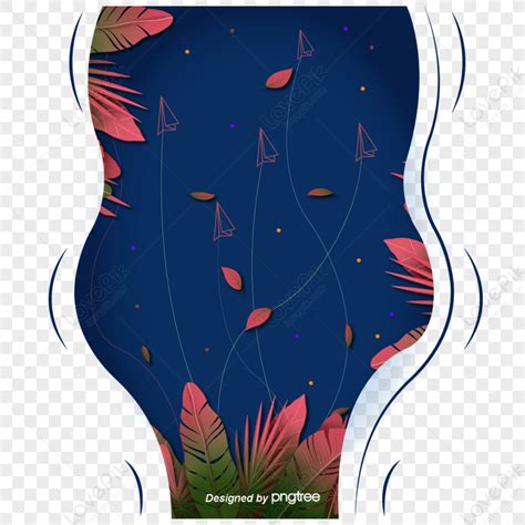 식물과 나뭇잎 종이 비행기의 창조적 어두운 파란색 배경패션아이디어 Png 일러스트 무료 다운로드 Lovepik