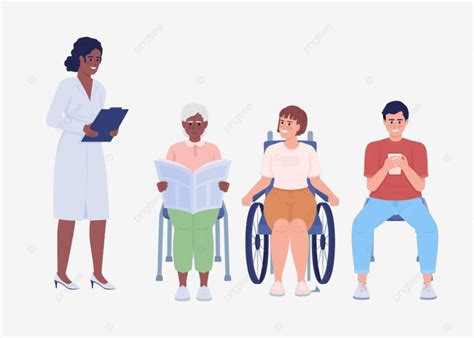 의사와 환자 대기열 세미 플랫 컬러 벡터 문자 그래픽 포즈 플랫 Png 일러스트 및 벡터 에 대한 무료 다운로드 Pngtree
