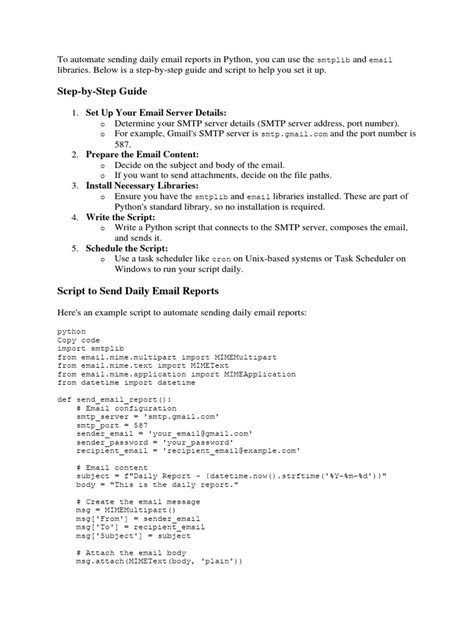 daily email report pdf communications protocols network service