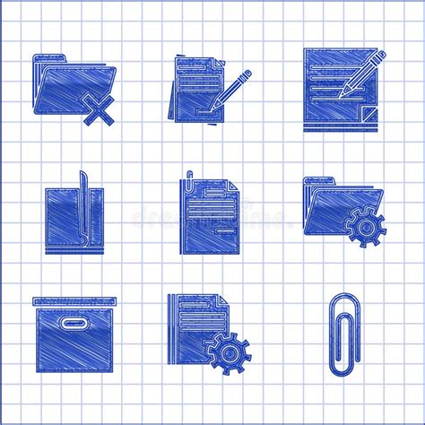 Set File Document And Paper Clip Document Settings With Gears Paper