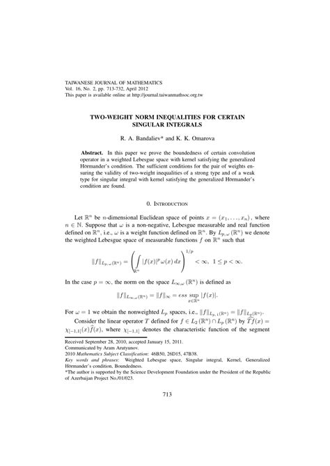 Pdf Two Weight Norm Inequalities For Certain Singular Integrals