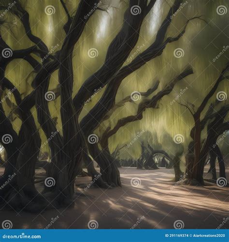 A Grove Of Ancient Willow Trees Whose Branches Intertwine To Form
