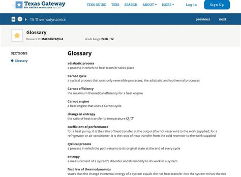Texas Gateway Thermodynamics Glossary Handout For 11th 12th Grade Lesson Planet