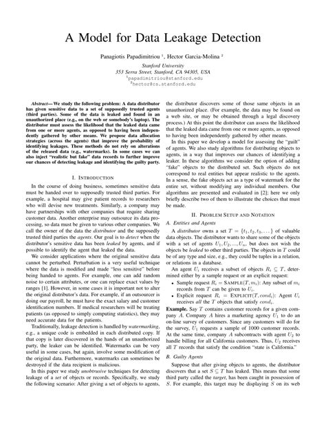 Pdf A Model For Data Leakage Detection