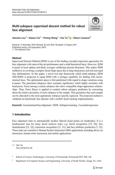 Pdf Multi Subspace Supervised Descent Method For Robust Face Alignment