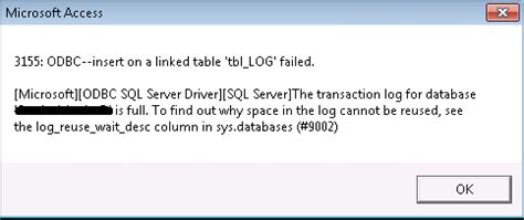 SQL Server Error The Transaction Log For Database Is Full