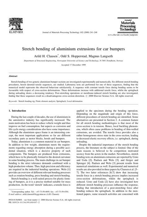 Pdf Stretch Bending Of Aluminium Extrusions For Car Bumpers Dokumentips