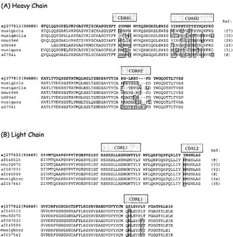 multiple sequence alignment of vh domain a and v domain b of 9g4h9