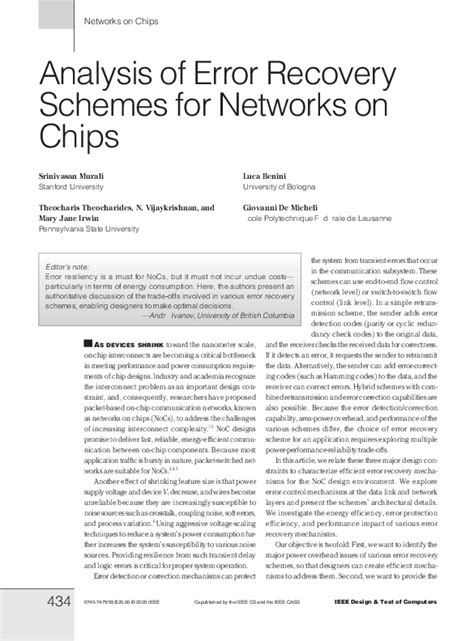 Pdf Analysis Of Error Recovery Schemes For Networks On Chips