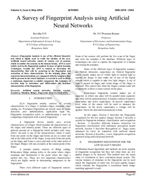 pdf a survey of fingerprint analysis using artificial neural networks