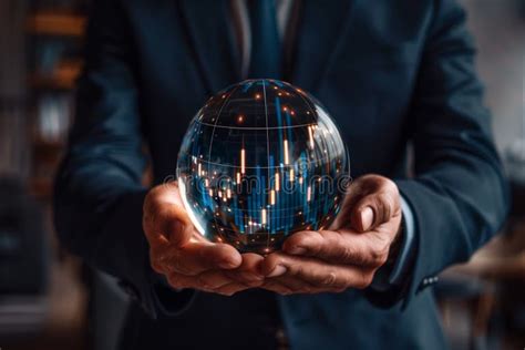 Financial Forecasting Budgeting Man With Crystal Ball And Stock Market Chart Inside Predicting