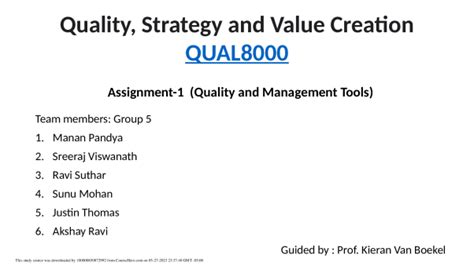 Pareto Anaylysis Assignment 1 Conestoga College Qual 8000