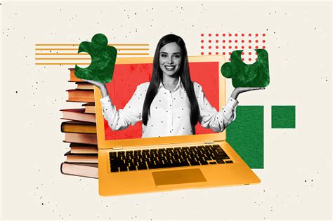 스케치 트렌드 삽화 3d 사진 콜라주 아가씨 노트북 디스플레이 가상의 원격 책 도서관 읽기 학생 연구 손 잡기 퍼즐 채용에 대한 스톡 사진 및 기타 이미지 Istock