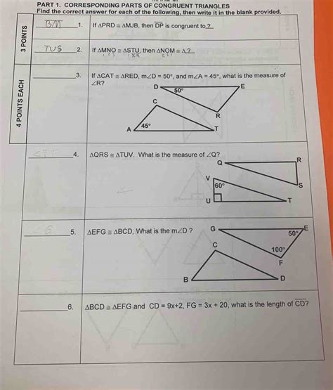 Solved Part 1 Corresponding Parts Of Congruent Triangles Find The Correct Answer For Each Of